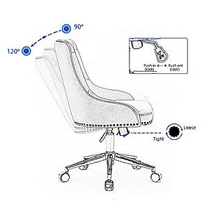 KCC Office Desk Chair Modern Button Tufted Mid-Back Home Office Chair with Nailhead Trim, Ergonomic Height Adjustable Swivel Armchair with Wheels and Metal Base for Study Living Room, Brown PU