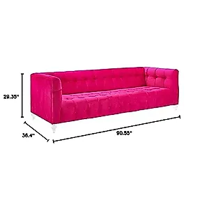 Tov Furniture The Bea Collection Modern Style Velvet Upholstered Living Room Sofa with Lucite Legs, Pink