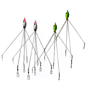 Alabama Rig 5 Arm Umbrella Fishing Rig – Largemouth, Smallmouth Bass, Stripers – Fishing lure Bait Rigs Rigged with Barrel Swivels - Set of Four