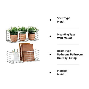 mDesign Wide Metal Wall Mount Decor Storage Organizer Display Shelf - Hang in Bathroom, Kitchen, Entryway, Hallway, Mudroom, Bedroom, Laundry Room - Concerto Collection, 2 Pack - Chrome