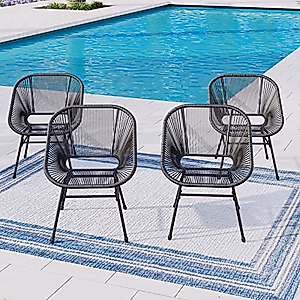 HERA'S HOUSE Patio Chairs Set of 4, Outdoor Woven Lounge Chairs, Bistro Chairs with Steel Frame and Plastic Rope for Porch, Balcony, Garden, Living Room