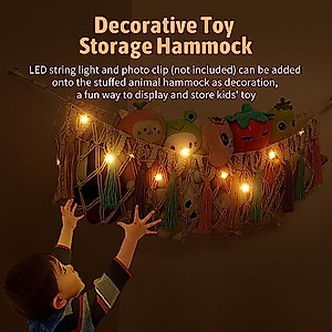 Stuffed Animal Net or Hammock, Macrame Plush Toy Holder, Large Handmade Wall Hanging Stuffed Animal Storage Mesh, Boho Doll Organizer Hammock for Kid's Room, Nursery, Bedroom, Playroom