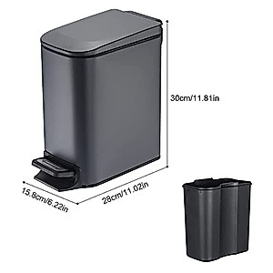 Siapapla Small Bathroom Trash Can with Lid,Step Pedal Stainless Steel Garbage Can,Slim and Narrow Rectangular Trash Bin,Inner Bucket for Bedroom,Kitchen,Office,1.6 Gal/6L,Grey