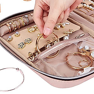 BELALIFE Travel Jewelry Organizer, Portable Jewelry Storage Case for Earrings, Rings, Necklaces, Bracelets, Pink