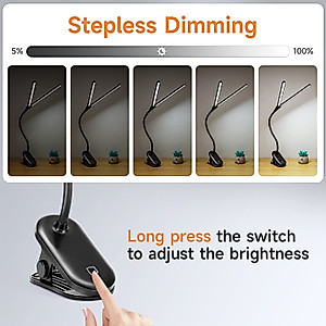 Mubarek Desk Lamp, 900LM Double Head Clip On Light, 30 Modes LED Desk Lamp, Dimmable LED Desk Light,360° Adjustable Clip On Lamp, Rechargeable Clip On Desk Lamp, Eye Care Clamp Table Light,Piano Lamp