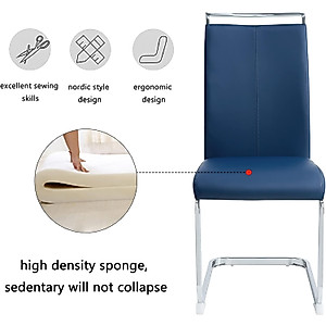 LUSPAZ Faux Leather Dining Chairs Set of 4, Modern Dining Room Chair Kitchen Chairs with Upholstered Seat, Metal Legs and High Back, Sillas para Comedor, Blue