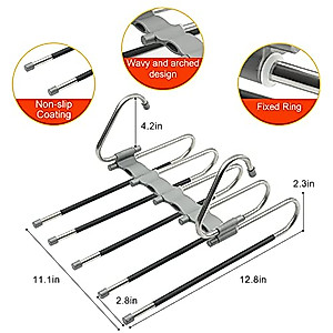 Pants Hangers Space Saving-2 Pack Multiple Layer Pants Hangers for Closet Organizer Multifunctional Pants Rack Hangers for Jean Leggings Scarf Closet Hangers Space Saver(2 Pack with 10 Fixed Clips)