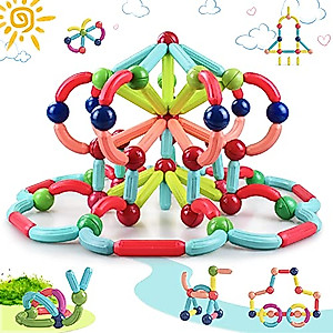 BAKAM Magnetic Building Blocks for Kids Ages 4-8, STEM Construction Toys for Boys and Girls, Large Size Magnetic Sticks and Balls Game Set for Kid’s Early Educational Learning (64PCS)