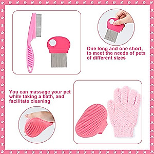 VCZONE 8 Pcs Small Animal Pink Grooming Kit, Rabbit Grooming Kit with Pet Nail Clipper and File, Flea Comb, Pet Shampoo Bath Brush , Pet Shedding Slicker Brush, Bath Massage Glove, Cleaning Comb (Pink)