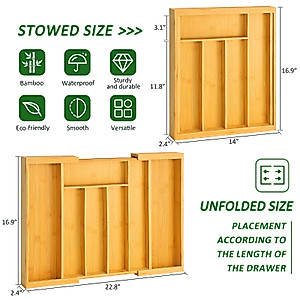 Mxbamhyc 2 Pack Silverware Organizer for Drawer,Bamboo Expandable Kitchen Flatware Organizer,Adjustable Utensil Cutlery Organizer/Holder.