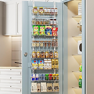 Delamu Over the Door Pantry Organizer, Adjustable 8-Tier Pantry Door Organizers and Storage, Hanging Spice Rack Shelves for Home & Kitchen, Metal Cabinet Door Organizer, Laundry Room Organization