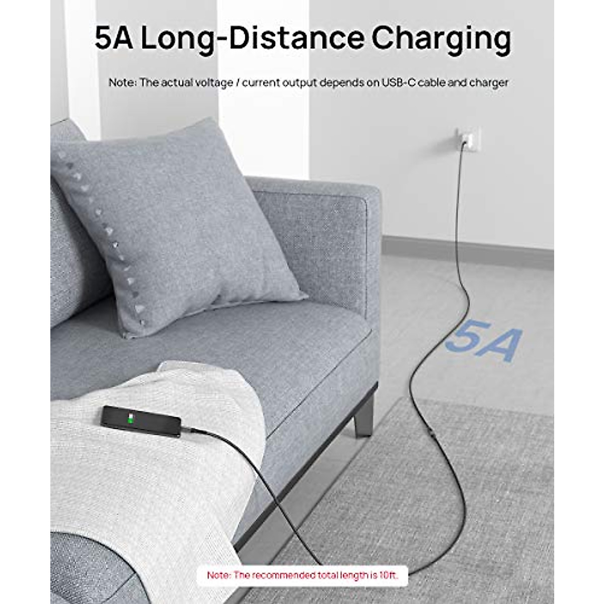 USB C Extension Cable 2M/6.6FT, JSAUX USB C 3.2 Extender Cord Male to Female Support PD 𝟭𝟬𝟬𝙒/5A Fast Charging, 10Gbps Sync Transfer Compatible with Steam Deck, USB C Hub, MacBook/iPad Pro, Magsafe