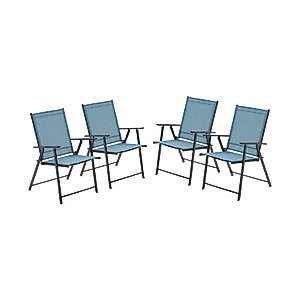 VICLLAX 4 Pieces Patio Folding Chairs, Outdoor Portable Sling Lawn Chairs for Camping Garden Pool Beach Yard, Light Blue