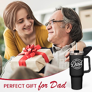 SANDJEST Best Dad Ever Tumbler with Handle - 40oz Stainless Steel Insulated - Dad Gifts for Daughter & Son - Coffee Tumbler for Father's Day, Birthday, Christmas - Cup Gift Set with Lid & Straw