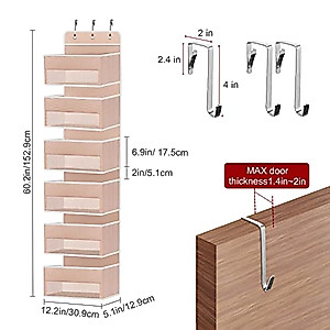 Vaisoz Over The Door Organizer,6 Large Pockets Fabric Over The Door Storage with Mesh Perspective Window,Wall Mount Organizer Hanging for Closet Nursery,Baby Storage(Pink), 5.1D x 12.2W x 60.2H in