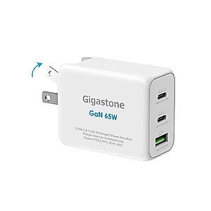 Gigastone 65W USB C Charger (2-Pack), GaN III Tech, PPS, Multiple Port, Foldable Plug, Full Speed Charging for MacBook Air/Pro, Dell XPS, iPad, iPhone, Galaxy