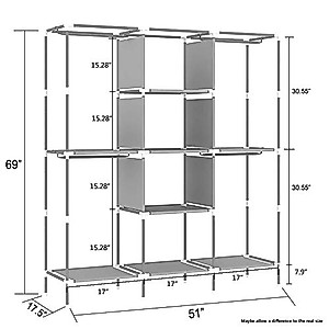 OUMYJIA 69 inches Non-Woven Fabric Wardrobe Portable Clothes Closet Storage Organizer, 51 x 17.5 x 69 inches, Black
