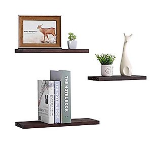 PENGKE Wall Mounted Floating Shelves Ledge 16 Inch Long,Picture Shelving Ledge for Home Decor,Brown Set of 3