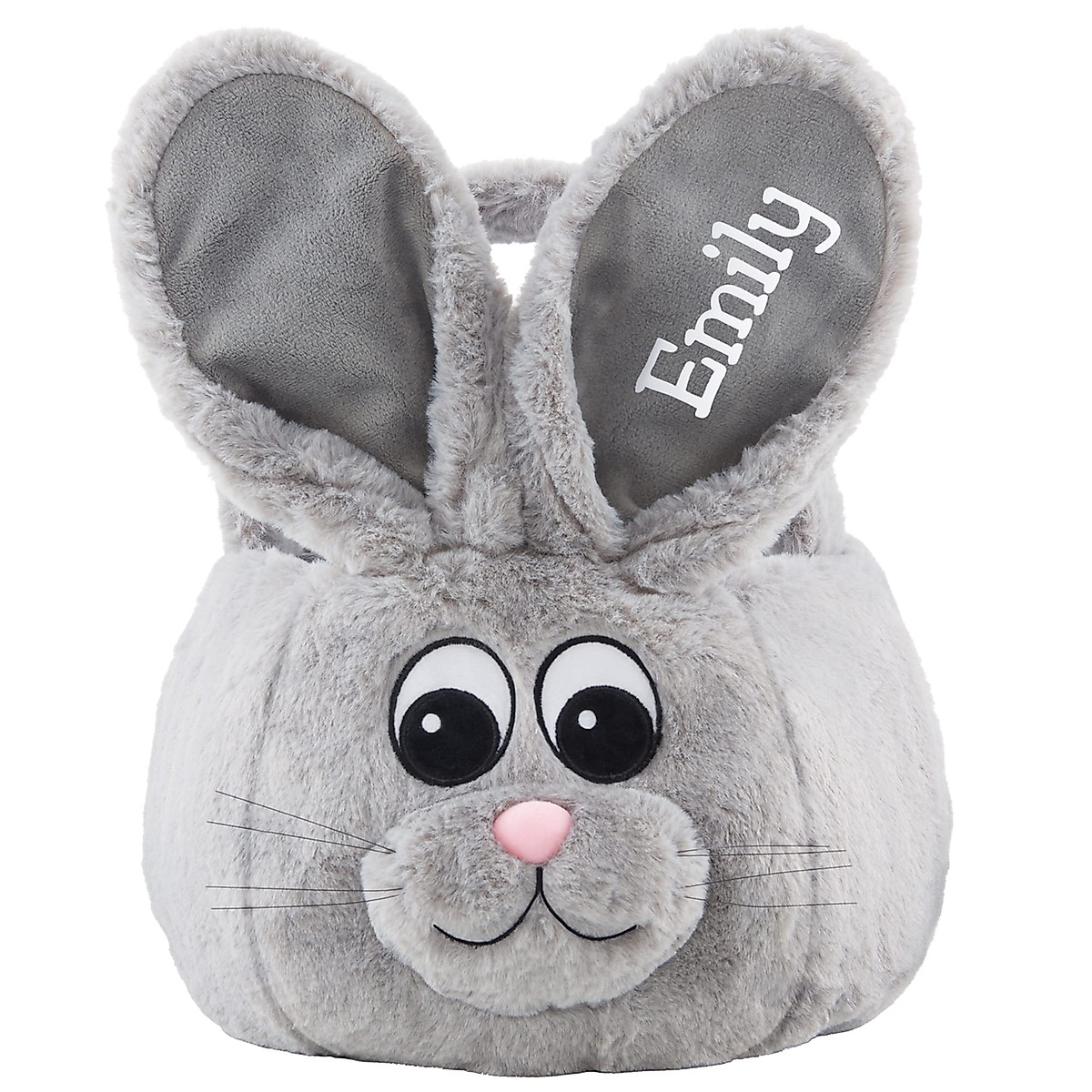 Let's Make Memories Personalized Easter Basket - Fuzzy Bunny Plush - Easter Basket for Kids - Gray