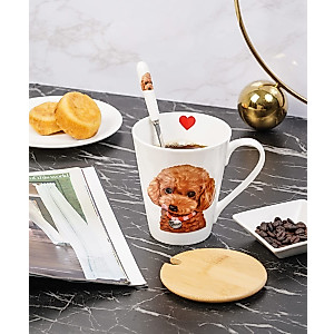 Pet Portrait Porcelain Water Cup w Lid & Spoon (Poodle(Red))