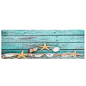 2' x 6' Flannel Starfish Seashell Wood Bathroom Carpets Rugs Bath Mat Bath Rugs Anti-Slip Kitchen Mats Bathroom Mat Bathroom Carpets (Red Starfish)