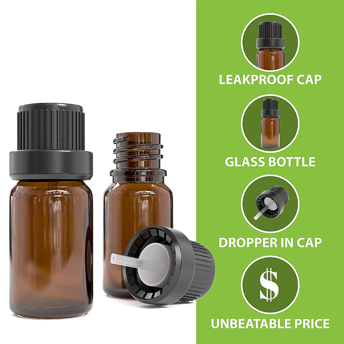 Two Scents Essential Oil Bottles - A set of 12 Amber glass bottles for essential oils, Aromatherapy, Perfume Samples, Mini 10 ml Glass Vials With Cap and Dropper | Complete Carrier Oil Kit – DIY
