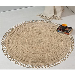 MORE Natural Fiber Round Collection 5' x 5' Round Natural Handmade Boho Braided Jute Area Rug