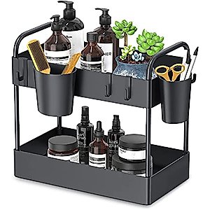 Under Sink Organizer | Bathroom Countertop Organizer | Multi Purpose Under Sink Storage Organizer |Size 2 Tier Kitchen Basket Show Black