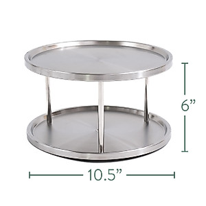 Estilo Stainless Steel 2-Tier Lazy Susan Organizer | 360-Degree Lazy Susan Turntable Organizer | Rotating/Spinning Organizer Storage | Food, Kitchen, Pantry, Spice, Medicine, Bathroom Cabinet Rack