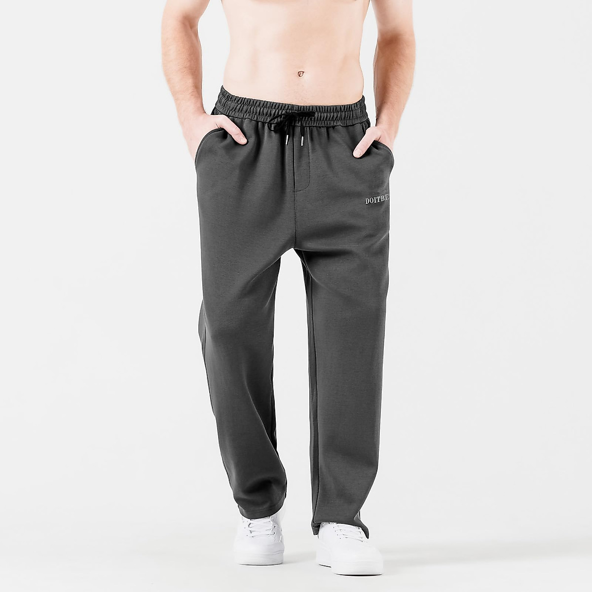 HHZ Men's Cotton Casual Loose Fit Sweatpants Yoga Baggy Sweats Open Bottom Sweatpants Lounge Jogging Gym Workout Pants Wide Leg Sweatpant(Y001Grey,38)