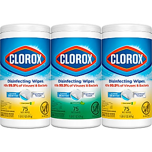 Clorox Disinfecting Wipes, Bleach Free Cleaning Wipes, Multi-surface Wipes, Fresh Scent & Crisp Lemon Value Pack, 75 Wipes (Pack of 3) - Packaging May Vary