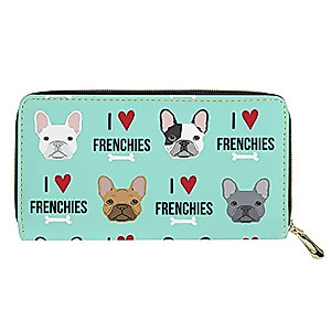 Mumeson Women Wallet with Zipper French Bulldog Print Clutch Purse Evening Bag Cards Holder Phone Case