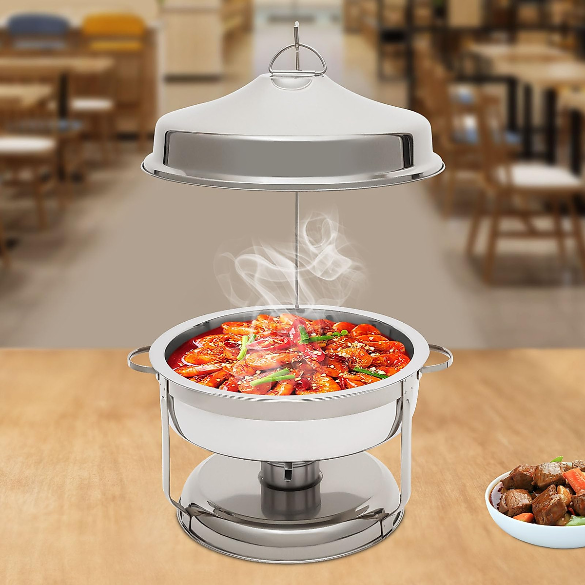 9L Chafing Dish Buffet Set, Round Food Pan, Buffet Servers and Warmers Disposable, Stainless Steel Chafing Dishes with Top Lid