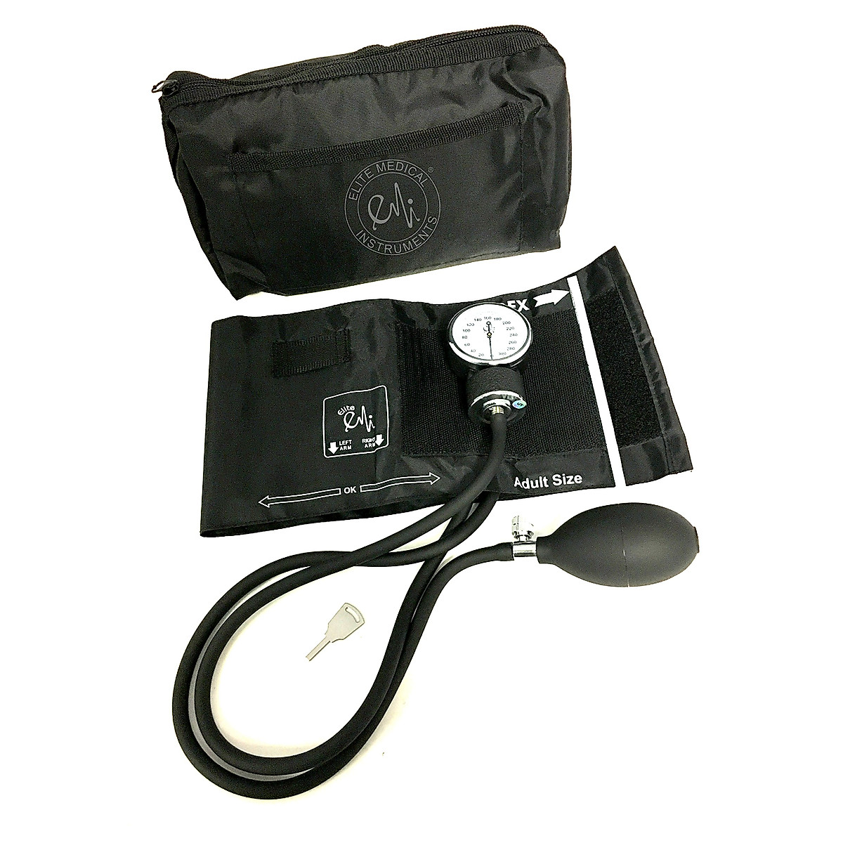 EMI Black Deluxe Professional Aneroid Sphygmomanometer with Self Calibration Key Manual Blood Pressure Monitor Set with Adult Cuff and Carrying Case