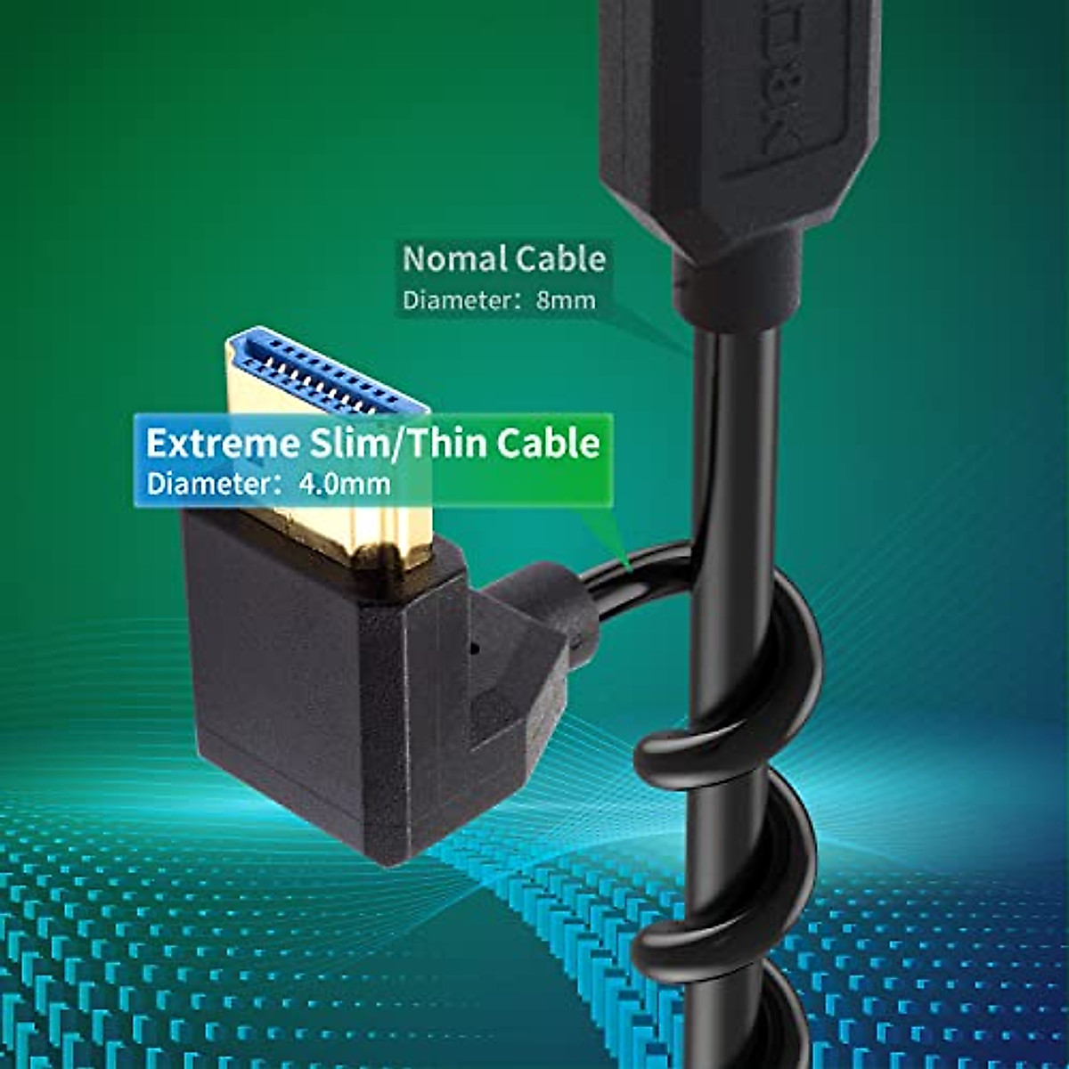 Duttek 8K 90 Degree HDMI Extension Cable 48Gbps, HDMI 2.1 Cable, Extremely Thin Down Angled HDMI Female to Male Cable for TV/Xbox, PS5, Laptop PC 1Ft/30cm