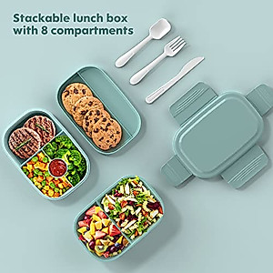 HOMETALL Bento Box Adult Lunch Box,3 Stackable Bento Lunch Containers for Adults, Modern Minimalist Design Bento Box with Utensil Set, Leak-Proof Lunchbox Bento Box for Dining Out, Work, Picnic