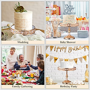 Nuanchu 6 Pcs Wedding Metal Cake Stand Set with Crystal Beaded Mirror Top Cake Display Stand Cupcake Display Plate Crystal Dessert Cheese Stand Cake Holder (Gold)