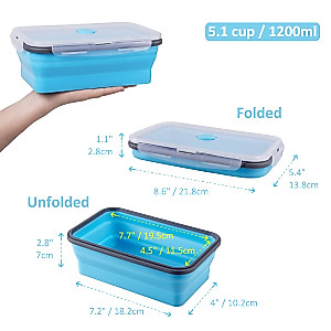 Annaklin Collapsible Food Storage Containers with Lid, Bundle of 3 Sizes, 12 Pack, Kitchen Stacking Silicone Collapsible Meal Prep Container Set for Leftover, Microwave Freezer Dishwasher Safe, Blue