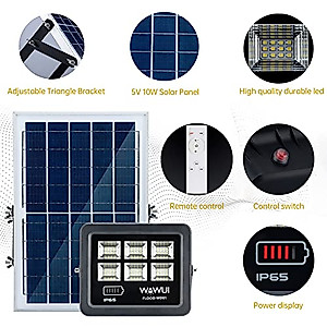 WAWUI Solar LED Flood Lights Outdoor with Remote 80W Solar Security Flood Lights Dusk to Dawn IP65 Waterproof 800 LM 6500K Solar Powered Flood Lights for Garden, Garage, Pathway, Deck
