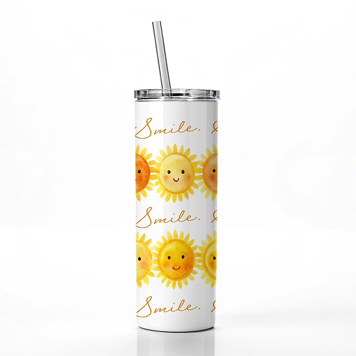 Sip Smile Shine Smiling Suns Inspirational Skinny Tumbler 20oz with Straw Insulated Water Bottle Gift