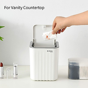 0.6 Gal Mini Desktop Trash Can with Lid, Small Square Countertop Garbage Bin, Plastic Tiny Tabletop Wastebasket for Office/Kitchen/Coffee Table, White