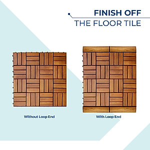 CLOVERHOLM 4Pcs Loop Ends Side Trim, 12 Inch Length Interlocking Deck Tile Edges, Outdoor Patio Flooring, Wooden Balcony Floor, Sturdy and Enduring Acacia Wood, Natural