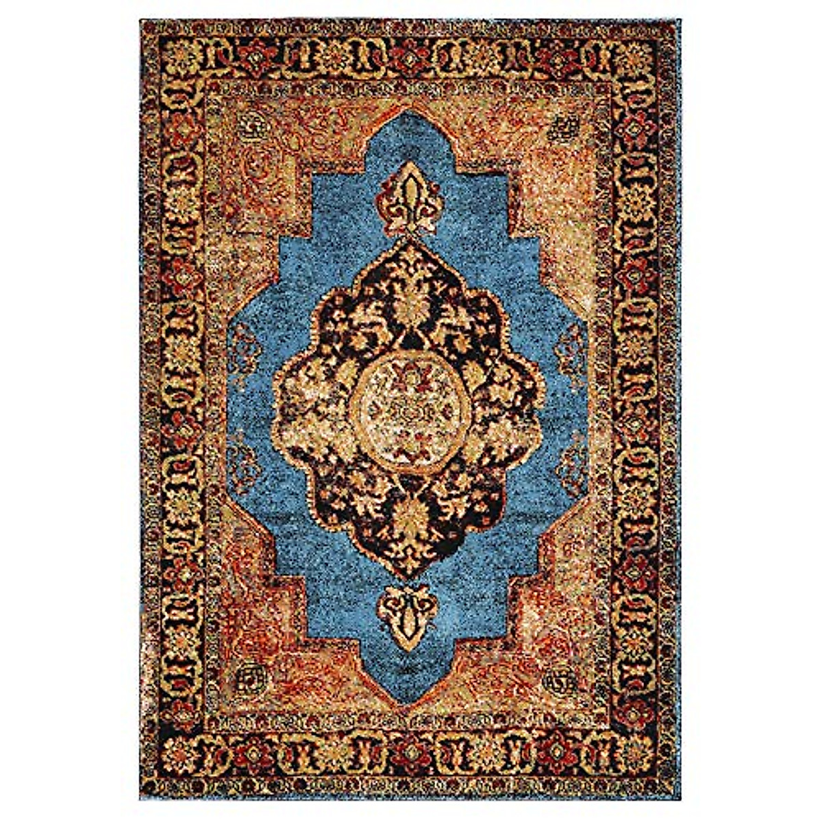 SAFAVIEH Vintage Hamadan Collection 6'7" x 9' Gold / Light Blue VTH219D Oriental Traditional Persian Non-Shedding Living Room Bedroom Dining Home Office Area Rug