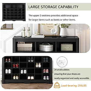 Linique 24 Shoe Cubby Console,Modern Shoe Cabinet Storage with Curved Base,Versatile Sideboard Shoe Organizer for Hallway,Bedroom,Living Room,Black