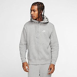 Nike Men's Sportswear Club Fleece Full Zip Hoodie, Fleece Zip-Up Hoodie Men, Dark Grey Heather/Mattelic Silver/White, 2XL