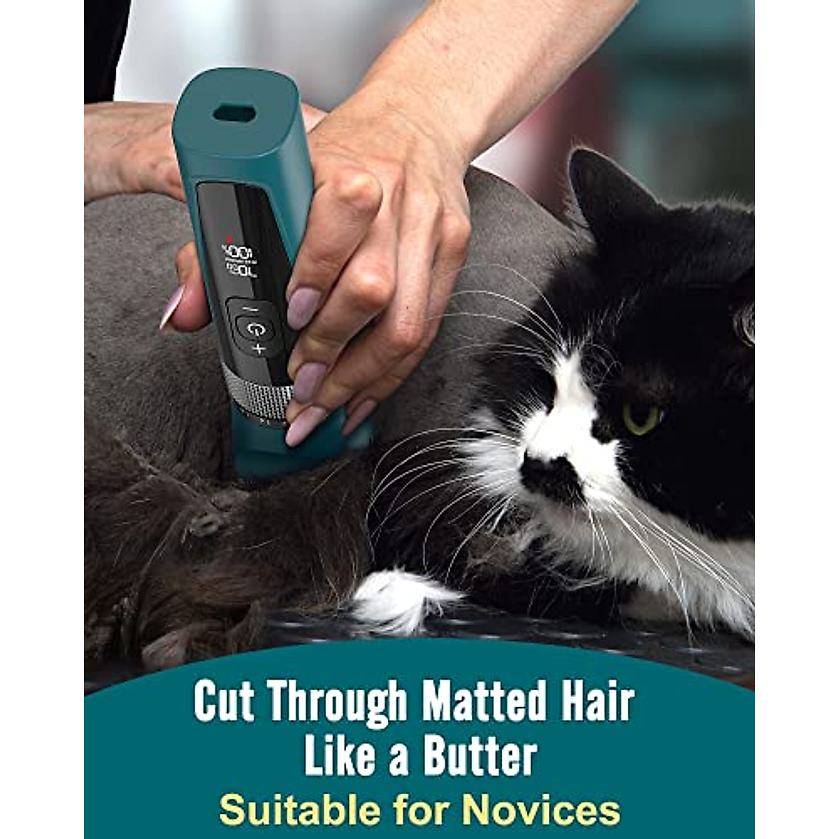 oneisall Grooming Clippers Kit for Matted Long Hair, 5-Speed Cordless Low Noise Pet Hair Clipper Trimmer Shaver for Dogs Cats Animals (Green)