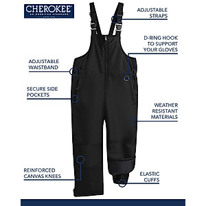 Cherokee Kids' Snow Bib - Boys and Girls Insulated Ski Pants Overalls (4-18), Size 4T, Black