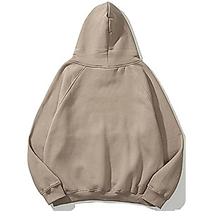 FLYCHEN Men's Solid Color Loose Hoodie Hip Hop Couples Long Sleeve Unisex Sweatshirt Khaki XL