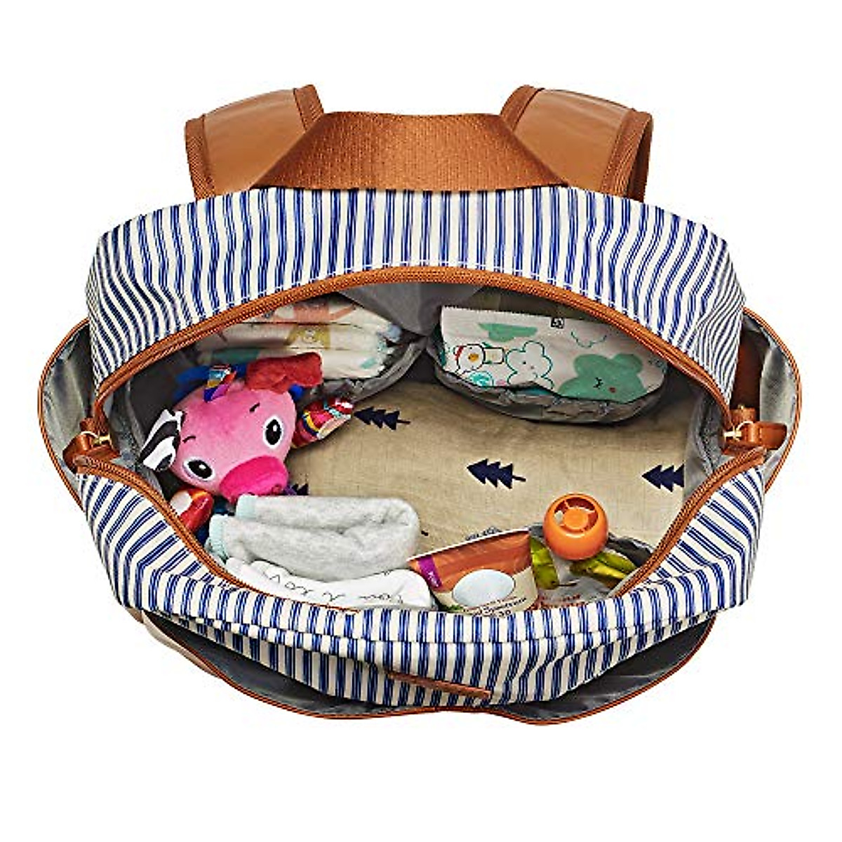 JJ Cole Popperton Boxy Backpack Diaper Bag, Ticking Stripe