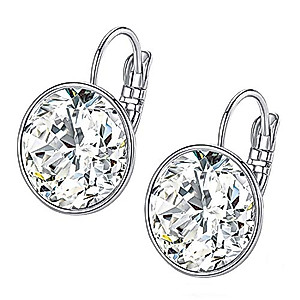 Crystals Elements Bella Drop Earrings Round for Women 18K White Gold Plated Hypoallergenic Earrings Jewelry White Crystals